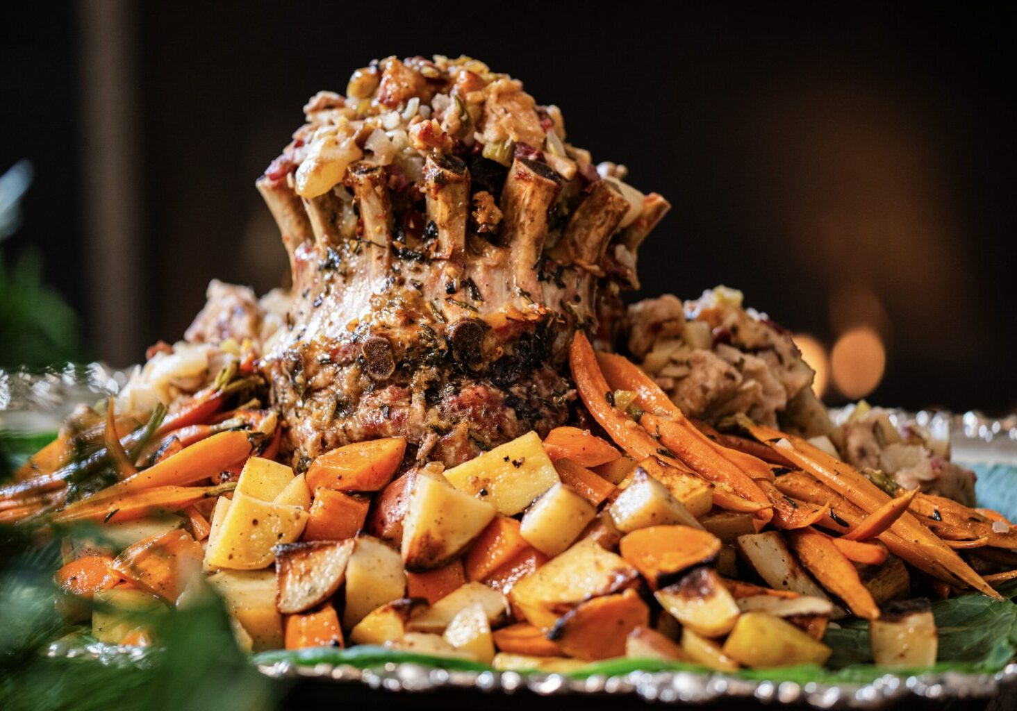 Pork Crown Roast with Chestnut Pear Stuffing - VeryVera